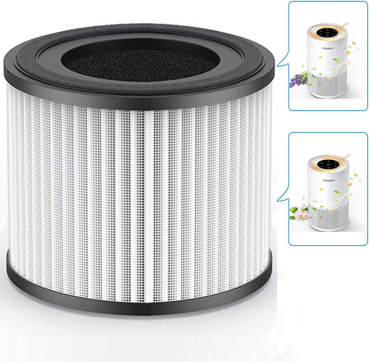 MOOKA AP-S0610L Air Purifier Filter, 3-in-1 True HEPA Filter, High-Eff